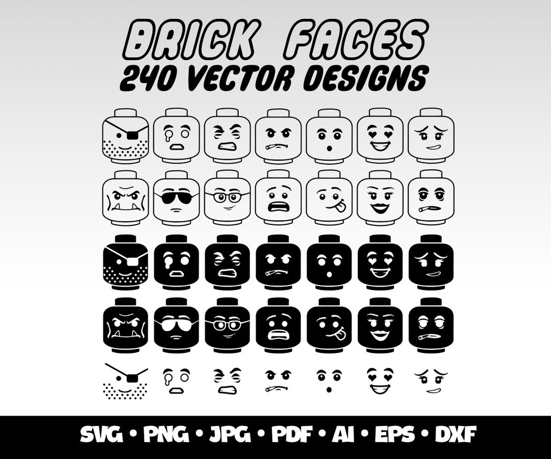 240 Brick Faces Svg Bundle Kids Toys Building Blocks Svg Brick ...