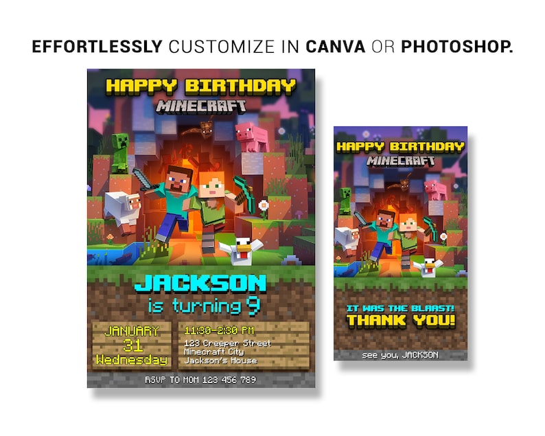 Minecraft Birthday Invitation Gifts for Boys Minecrafter Party ...