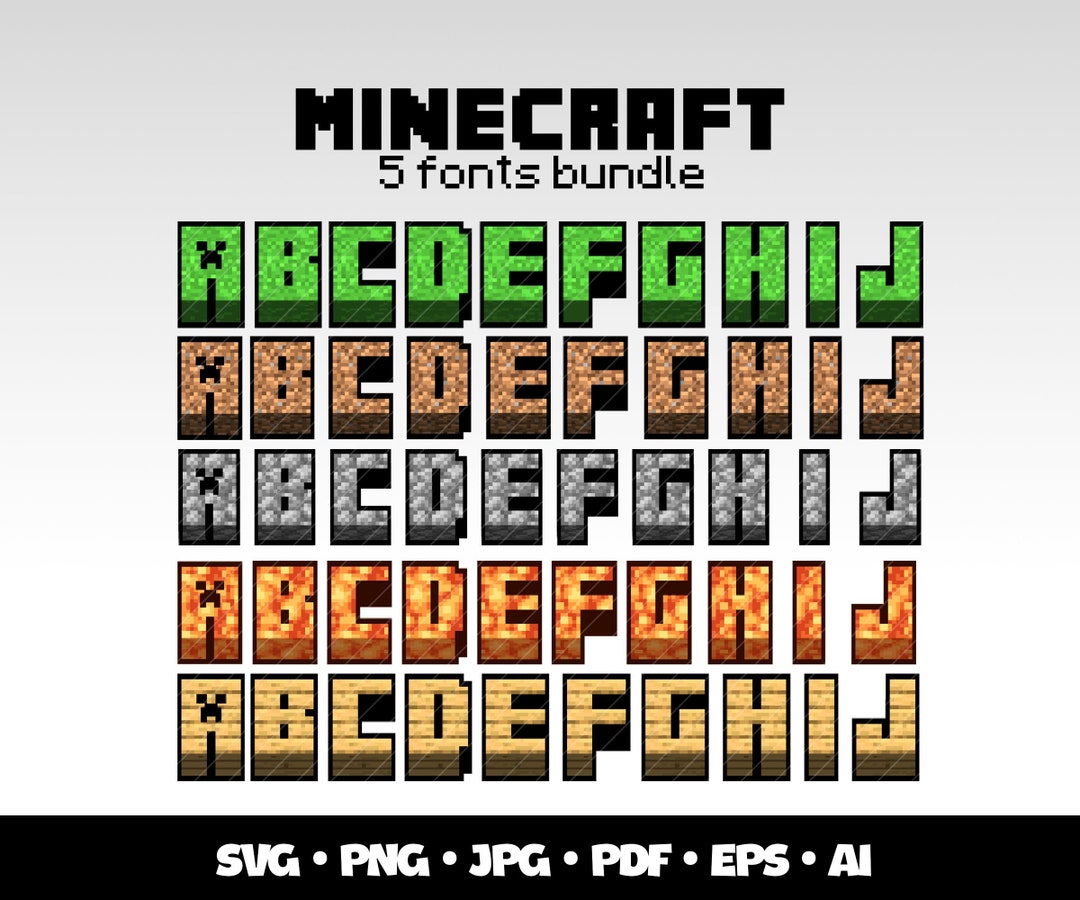 Minecraft 5 Fonts Svg Bundle Minecraft Alphabet Printable Minecraft ...