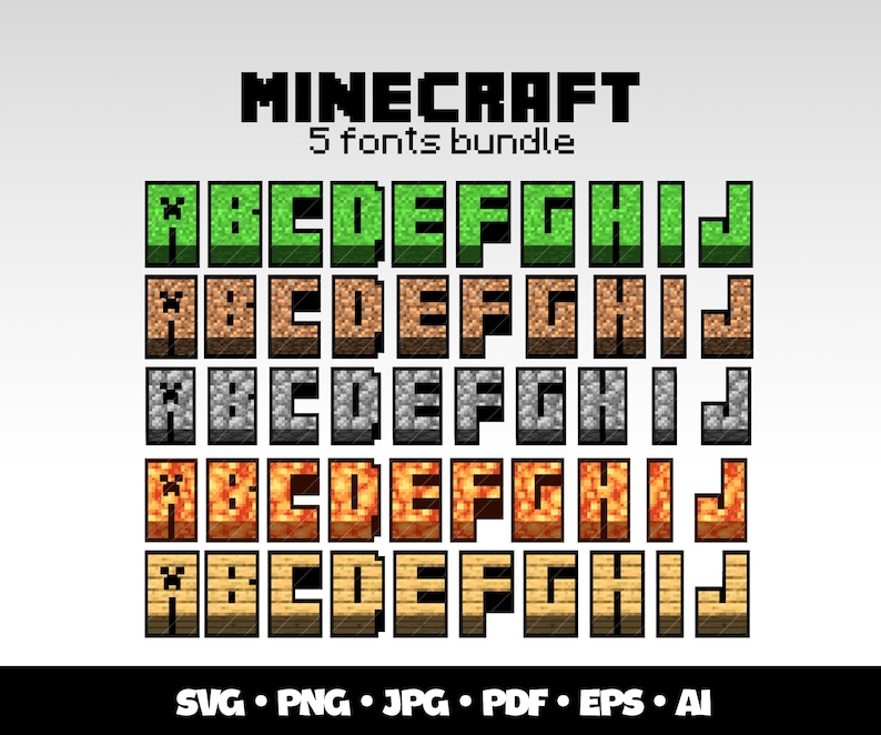 Minecraft 5 Fonts Svg Bundle Minecraft Alphabet Printable Minecraft ...