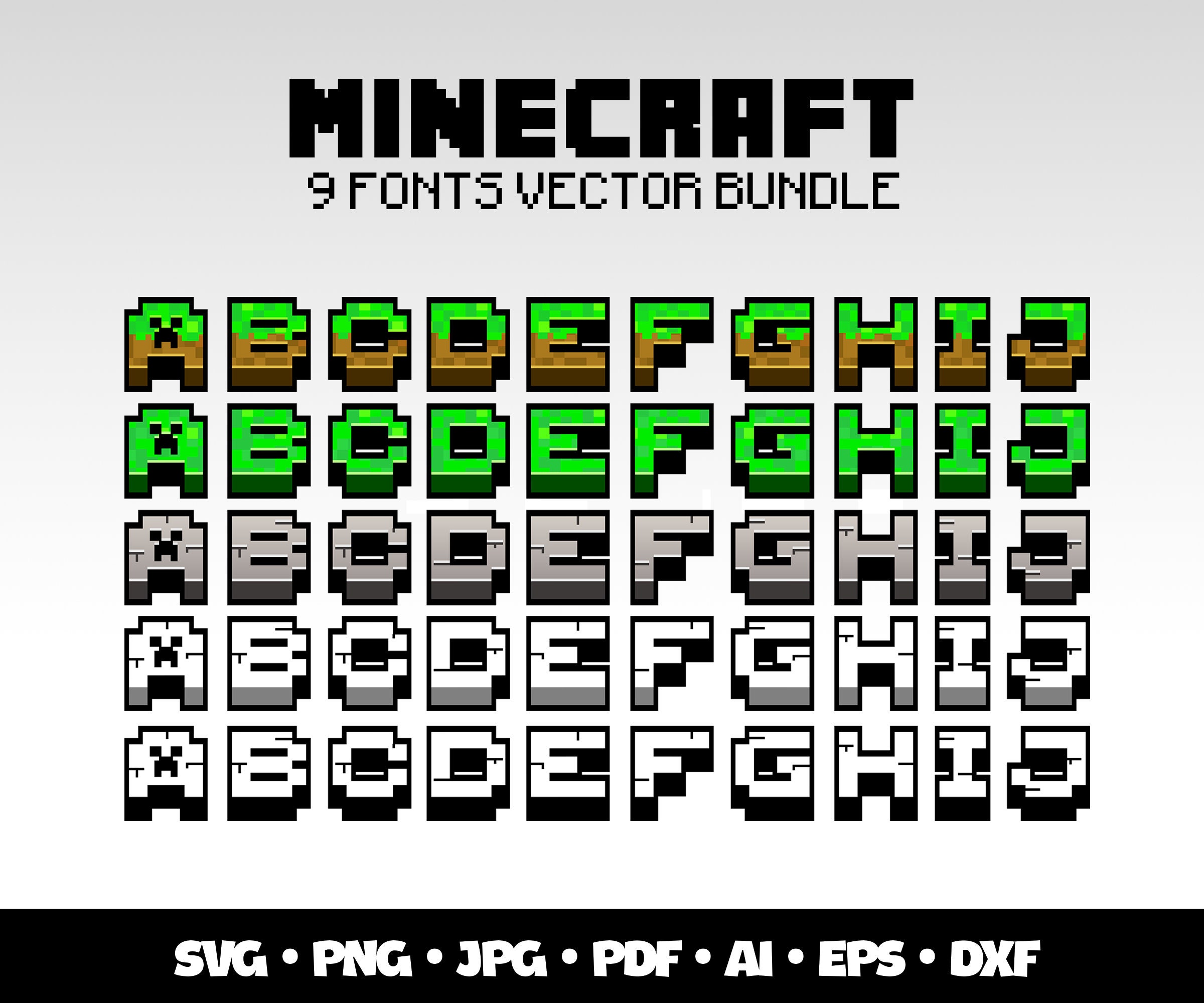 Minecraft 9 Fonts Svg Bundle Minecraft Alphabet Printable Minecraft ...
