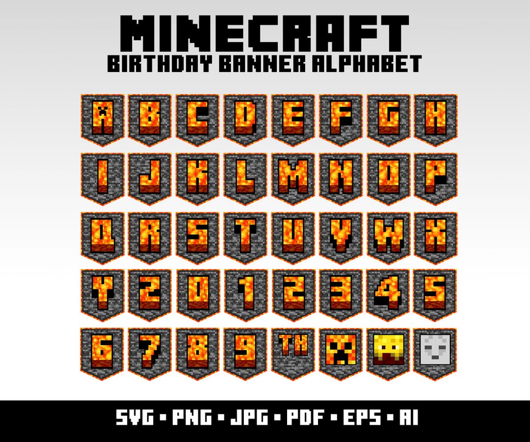 Minecraft Birthday Banner Party Font Svg Bundle Minecraft Gamer ...