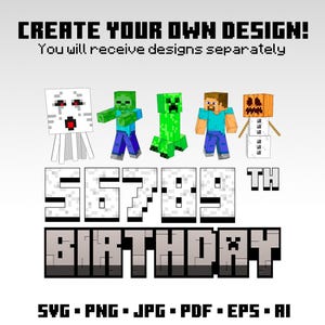 Minecraft Birthday SVG Bundle Minecraft Gift for Gamers Digital ...