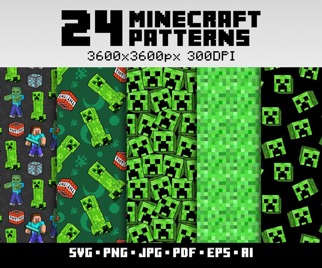 Mine Digital Seamless Patterns Bundle Video Game Digital Paper Gaming ...