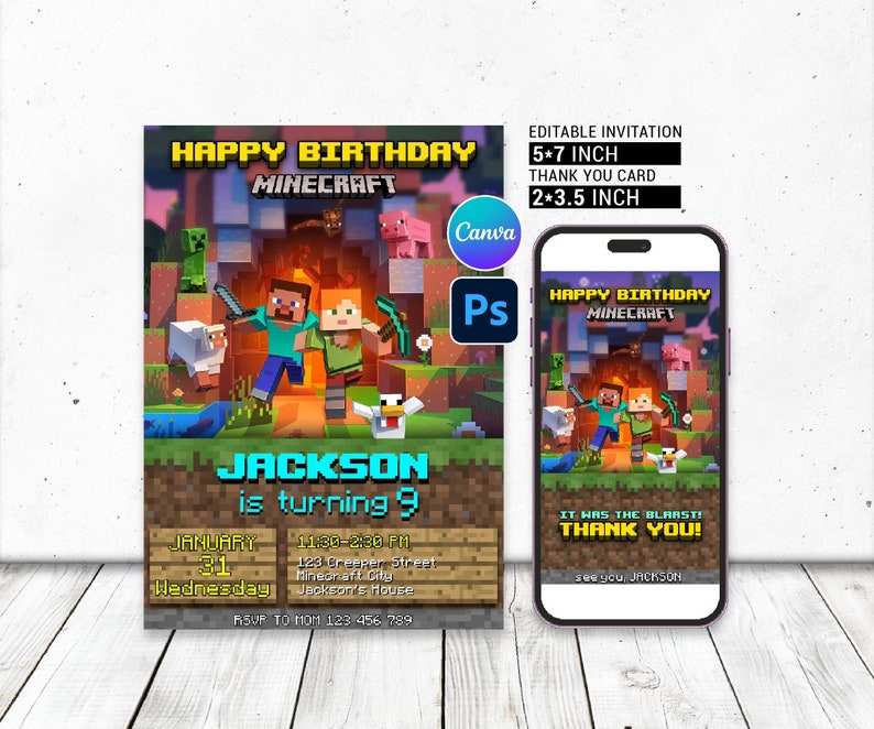 Minecraft Birthday Invitation Gifts for Boys Minecrafter Party ...