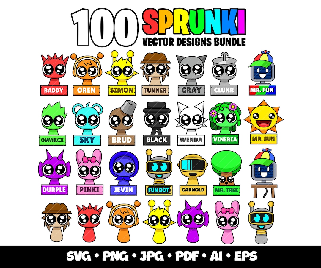 100 Sprunki Characters Svg Bundle Sprunki Beats Gaming Clipart Layered ...