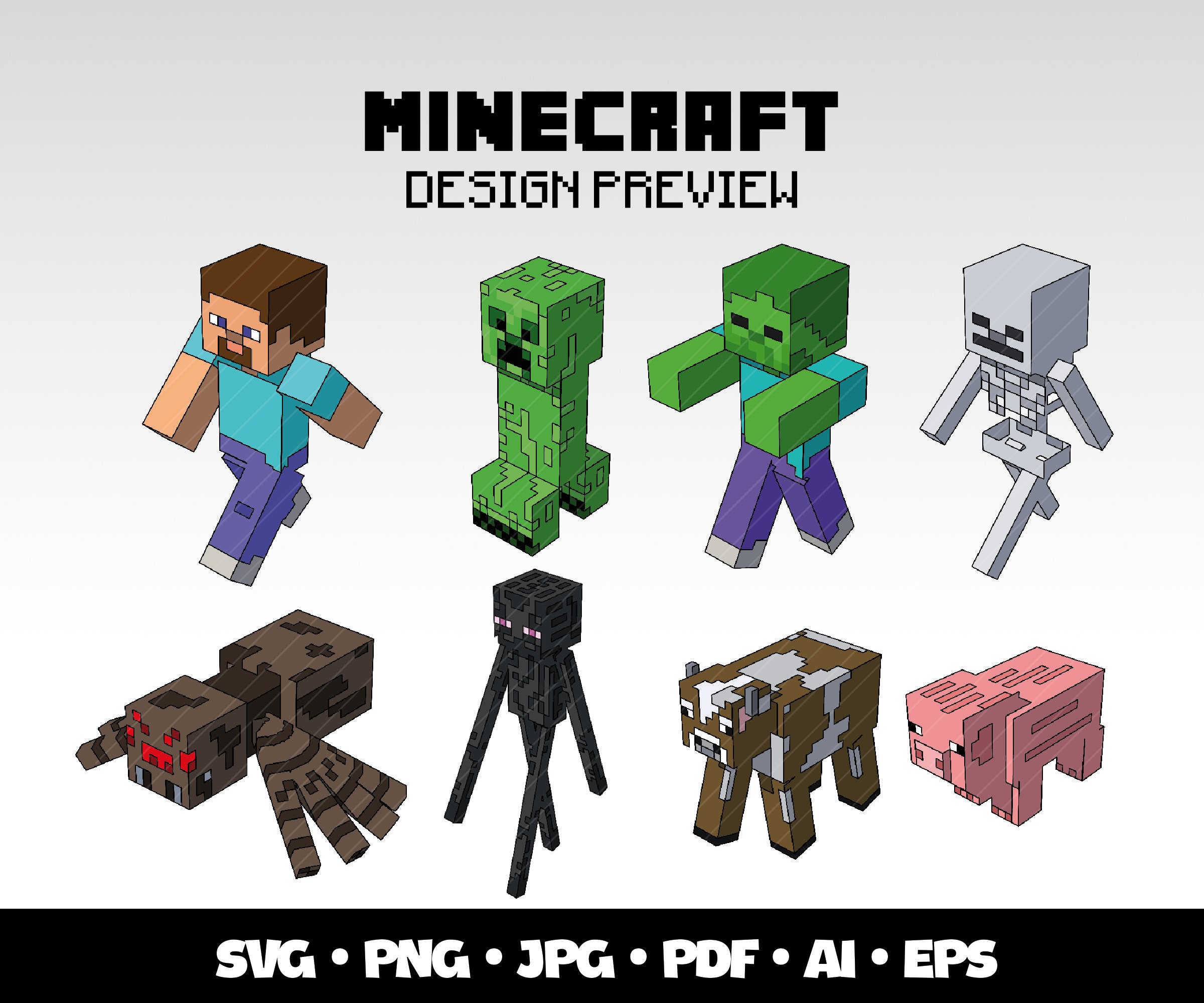 Minecraft Svg Bundle Minecraft Creeper, Steve, Zombie Vector Digital ...