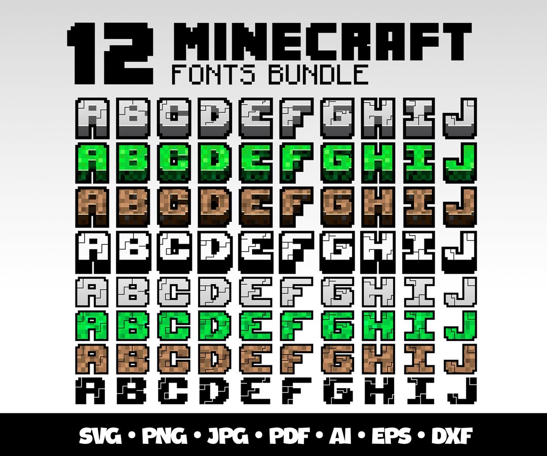 Minecraft 12 Fonts Svg Bundle Minecraft Alphabet Printable Minecraft ...
