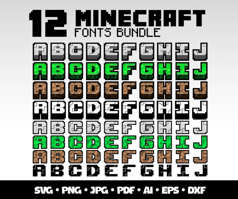 Minecraft 12 Fonts Svg Bundle Minecraft Alphabet Printable Minecraft ...