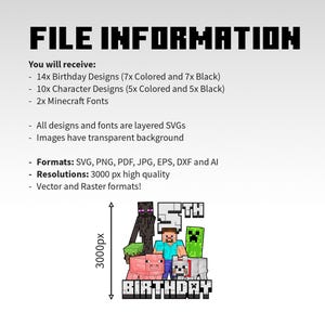 Minecraft Birthday SVG Bundle Minecraft Gift for Gamers Minecraft Party ...