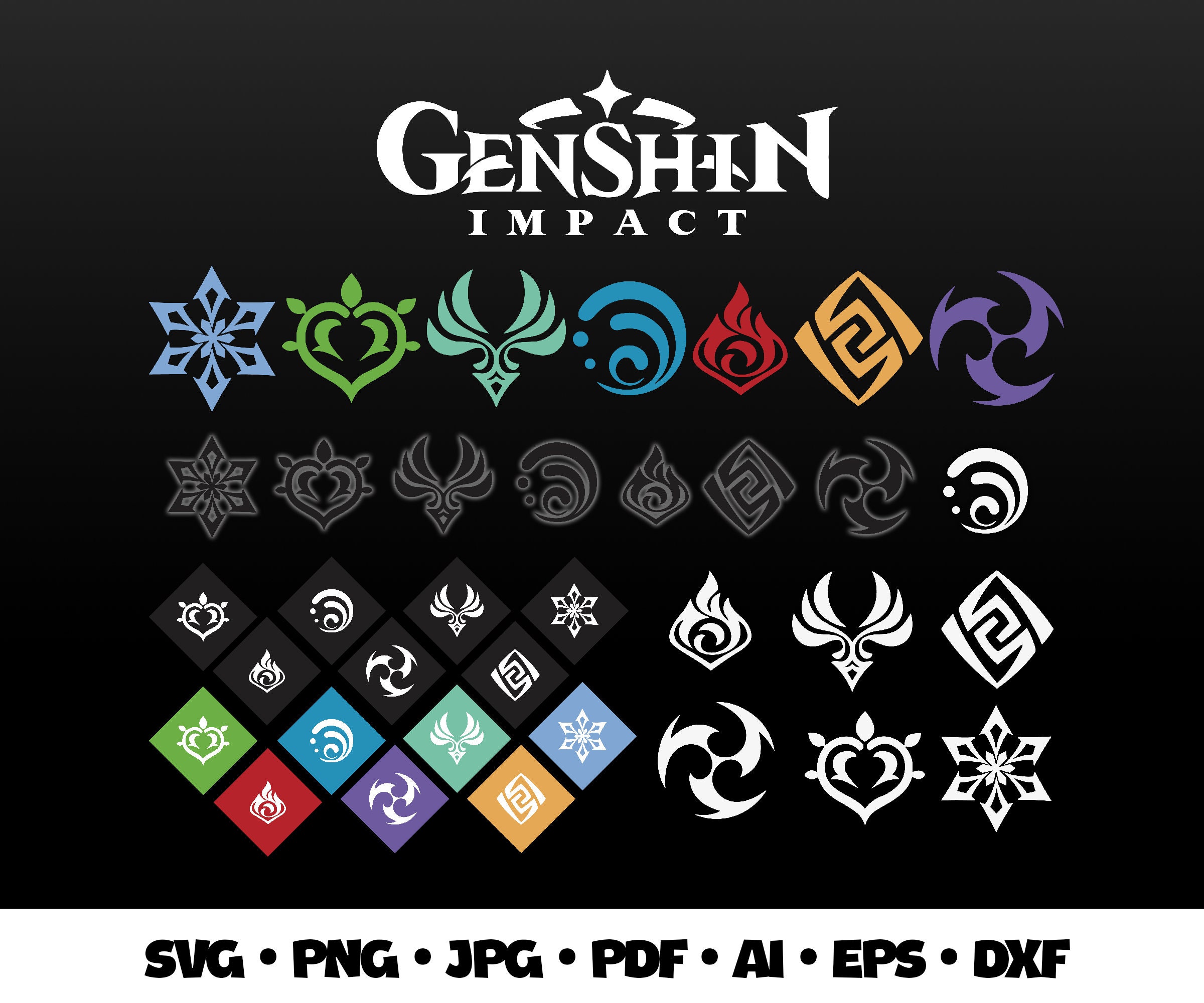 Genshin Impacto Elemento Iconos SVG Cortar Archivo Vector Genshin ...