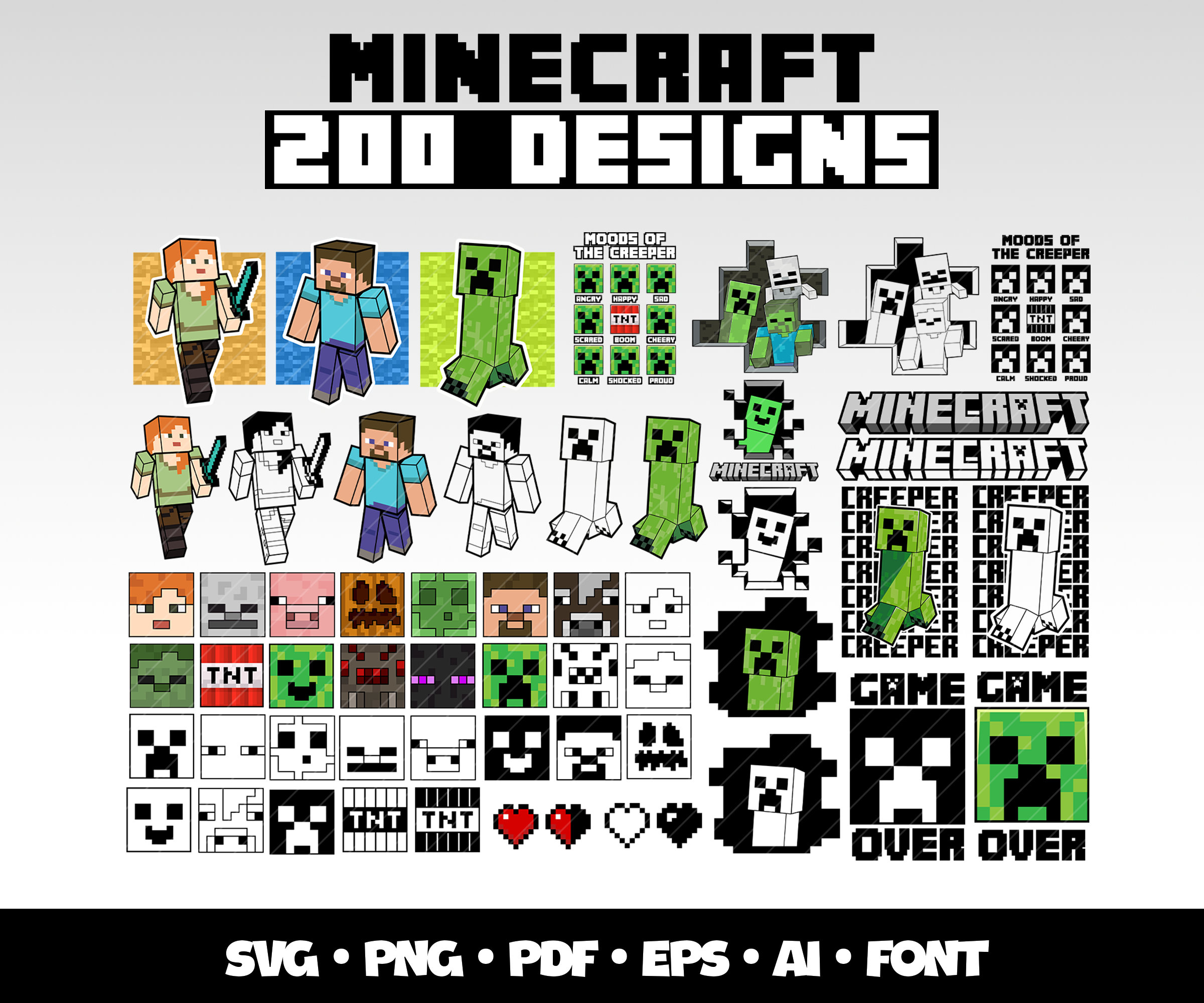 Minecraft Svg Bundle Creeper Gaming Clipart Digital Minecraft Sticker ...