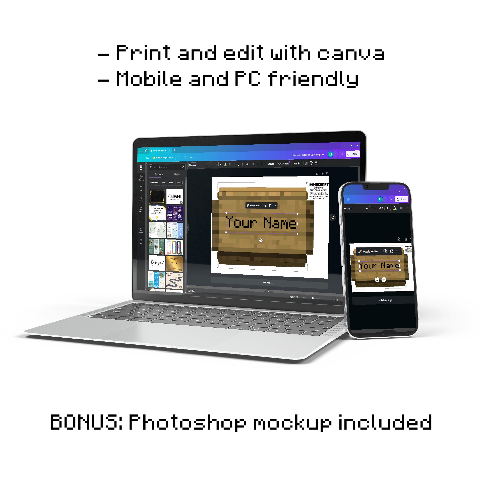 Minecraft Personalized Wooden Sign Papercraft Gift Minecraft Wooden ...