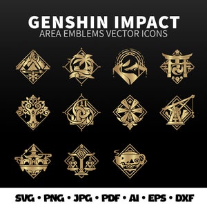 Genshin Impact Area Emblems Icons SVG Cut File Vector Genshin Elements ...