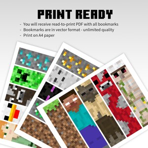 30 Mine Bookmarks Printable PDF Minecraft Bundle Gaming Clipart ...