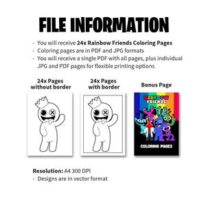 24 Rainbow Friends Printable Coloring Pages A4 Coloring Book for Kids ...
