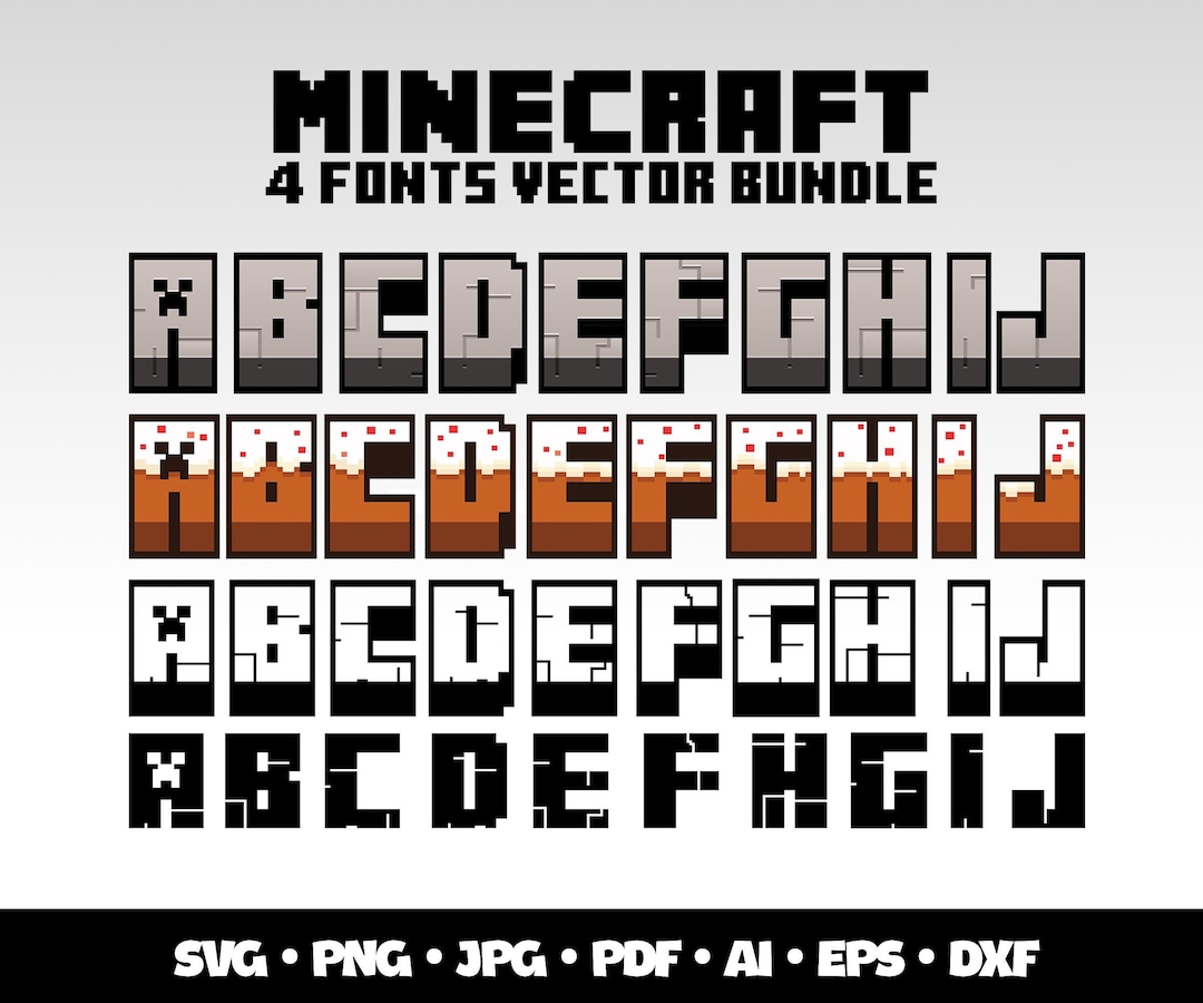 Minecraft 4 Fonts Svg Bundle Minecraft Alphabet Printable Minecraft ...