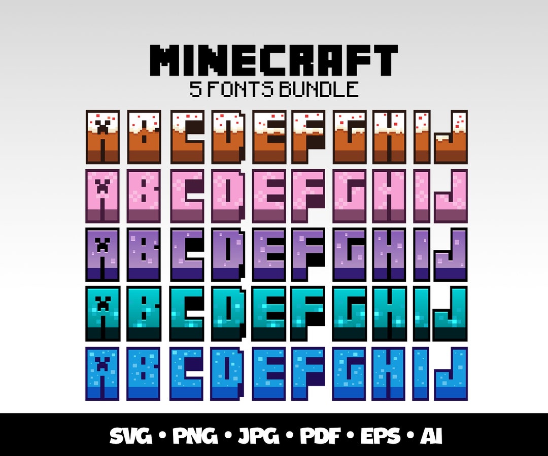 Minecraft 5 Fonts Svg Bundle Minecraft Alphabet Printable Minecraft ...