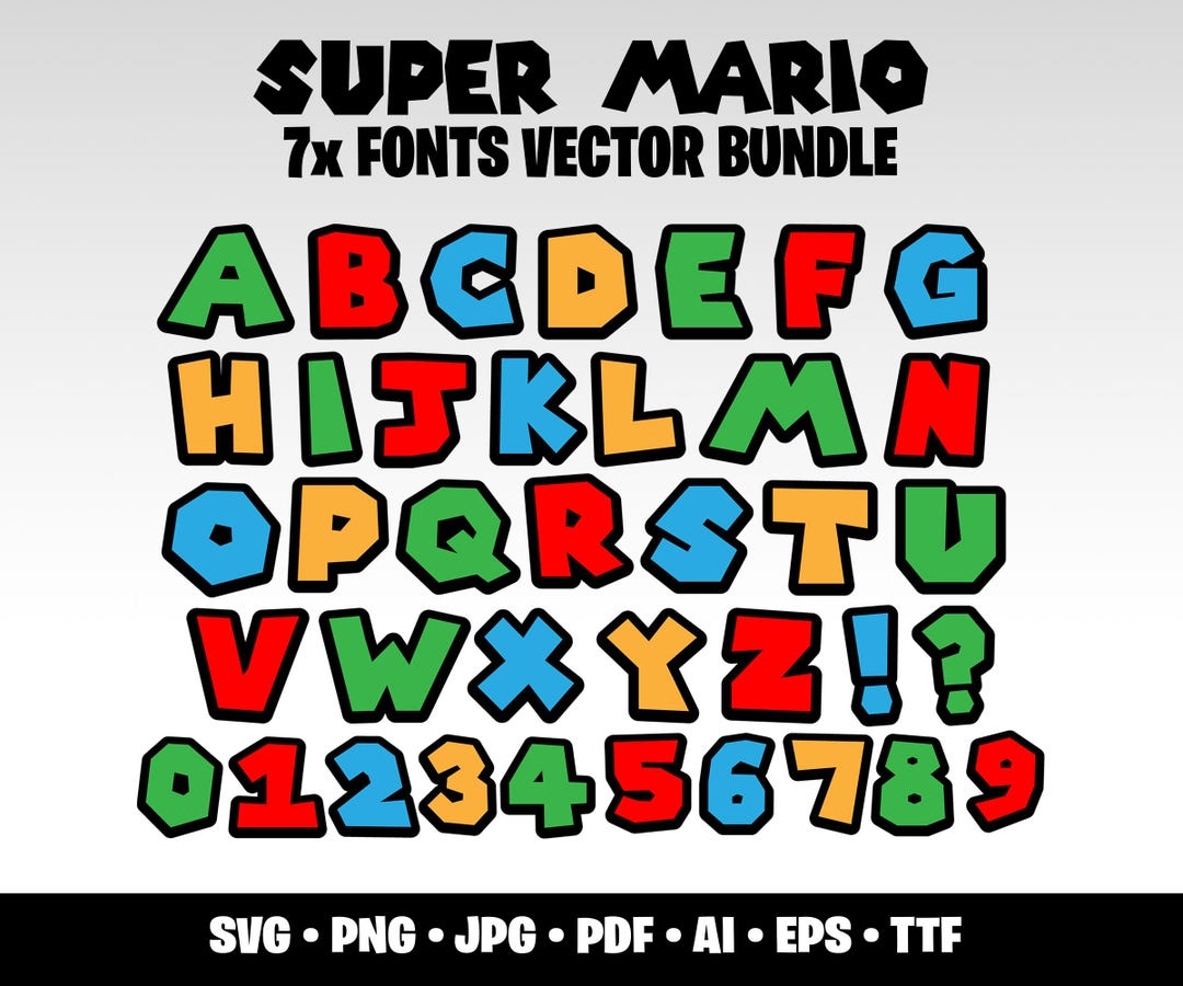 Colorful Super Mario Font Bundle Super Font Mario Bros Bundle SVG Mario ...