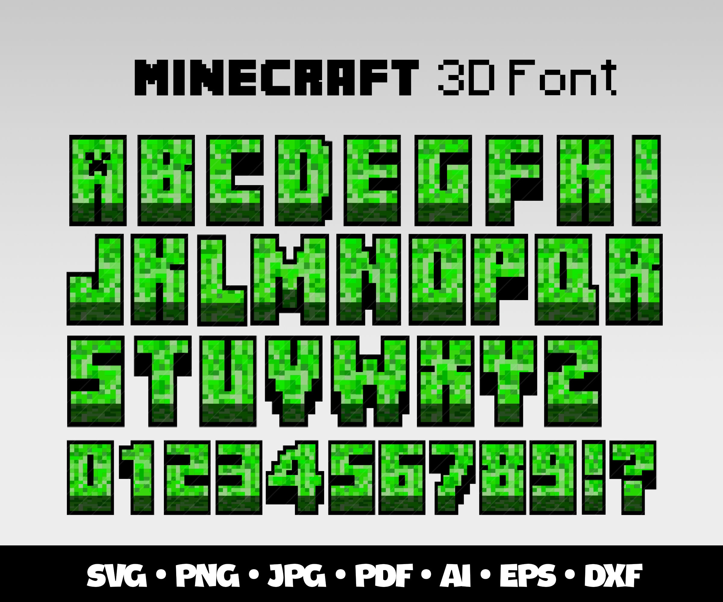 Minecraft 5 Fonts Svg Bundle Minecraft Alphabet Printable Minecraft Gamer Gift Personalized ...