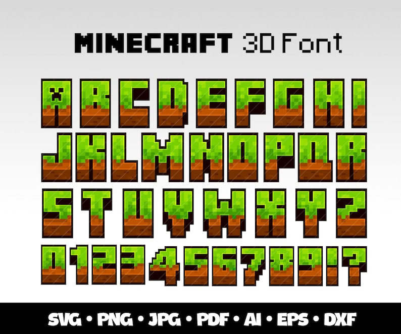 Minecraft 5 Fonts Svg Bundle Minecraft Alphabet Printable Minecraft ...