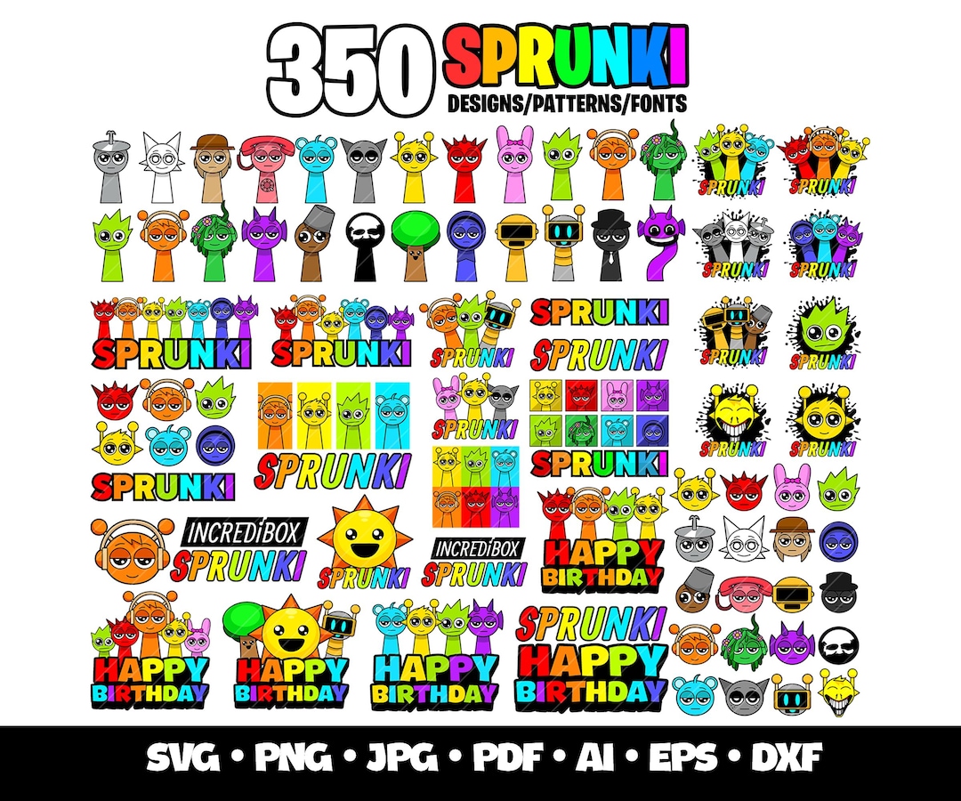 350 Sprunki Svg Bundle Sprunki Beats Gaming Clipart Layered SVG Gamer Birthday Incredibox ...