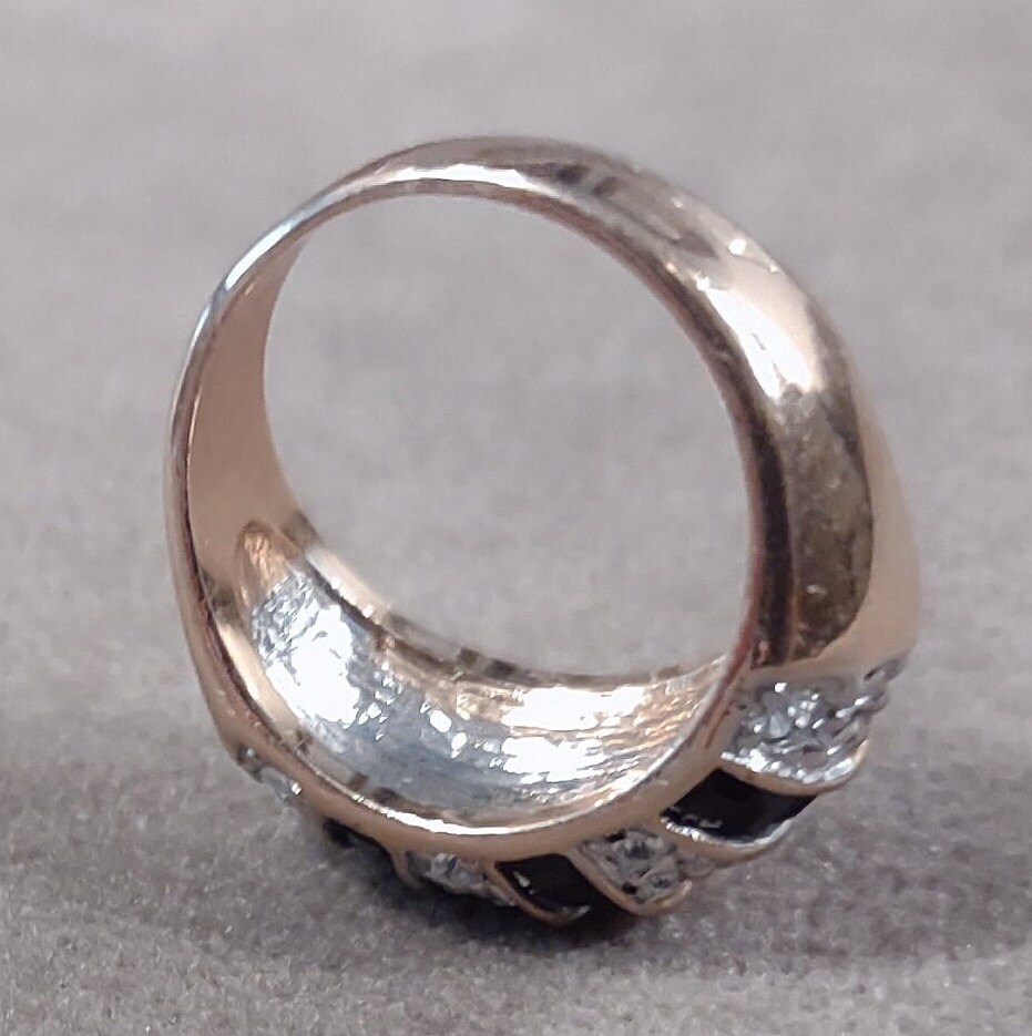 Vintage 90s Gold-toned Black & White Striped Dome Ring 6 - Etsy