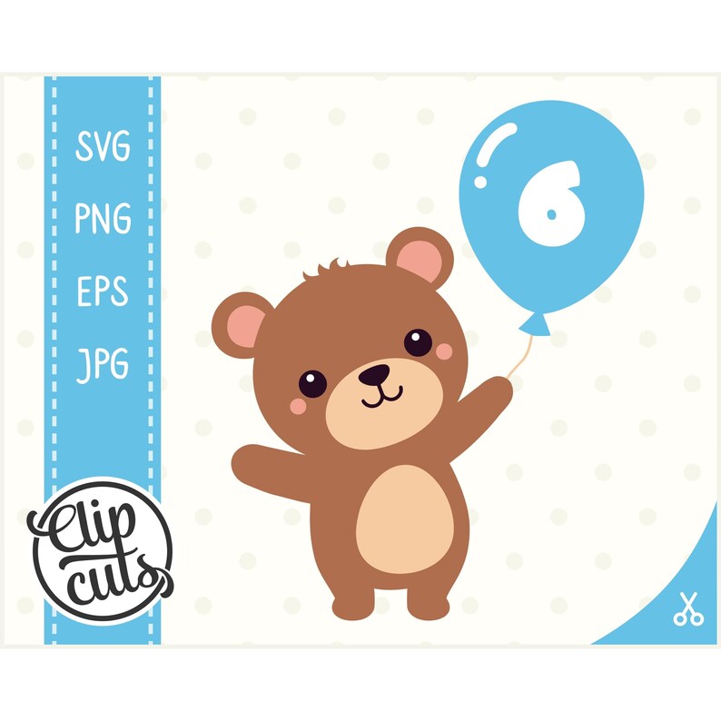 6th Birthday SVG Teddy Bear Balloon 6th Birthday Boy Blue - Etsy
