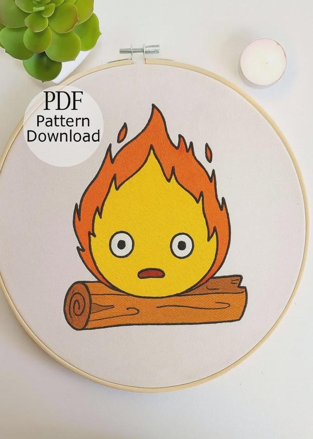 Calcifer Embroidery Pattern, Ghibli Anime (PDF Pattern) - Etsy