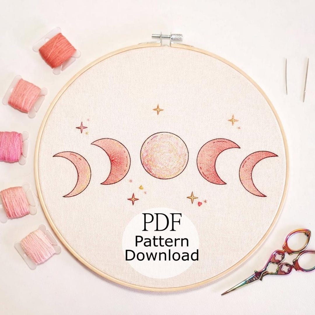 Moon Phases Embroidery Pattern, Spiritual Embroidery Pattern, Hand ...