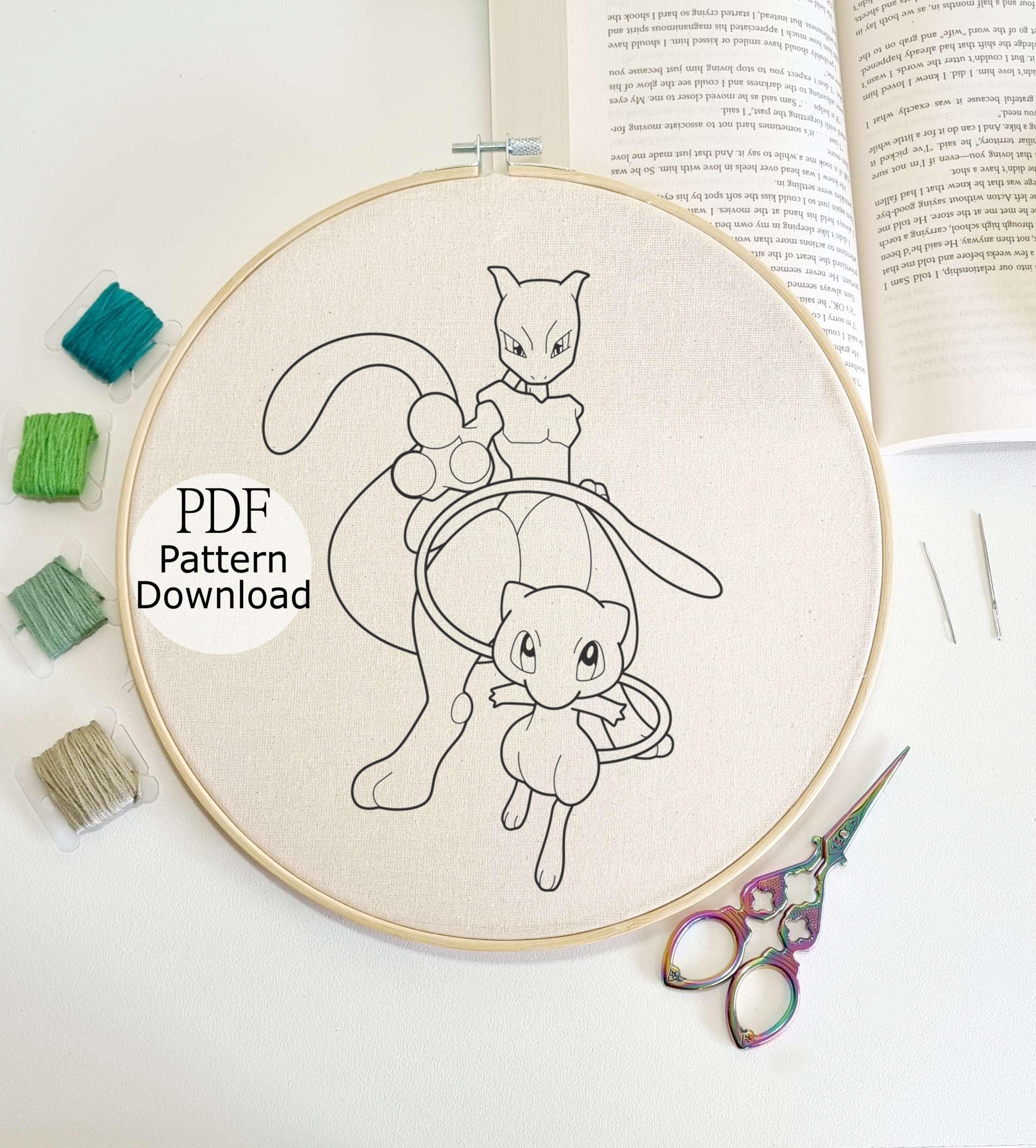 Mew and Mewtwo Embroidery Pattern, Anime Design (PDF Pattern) - Etsy