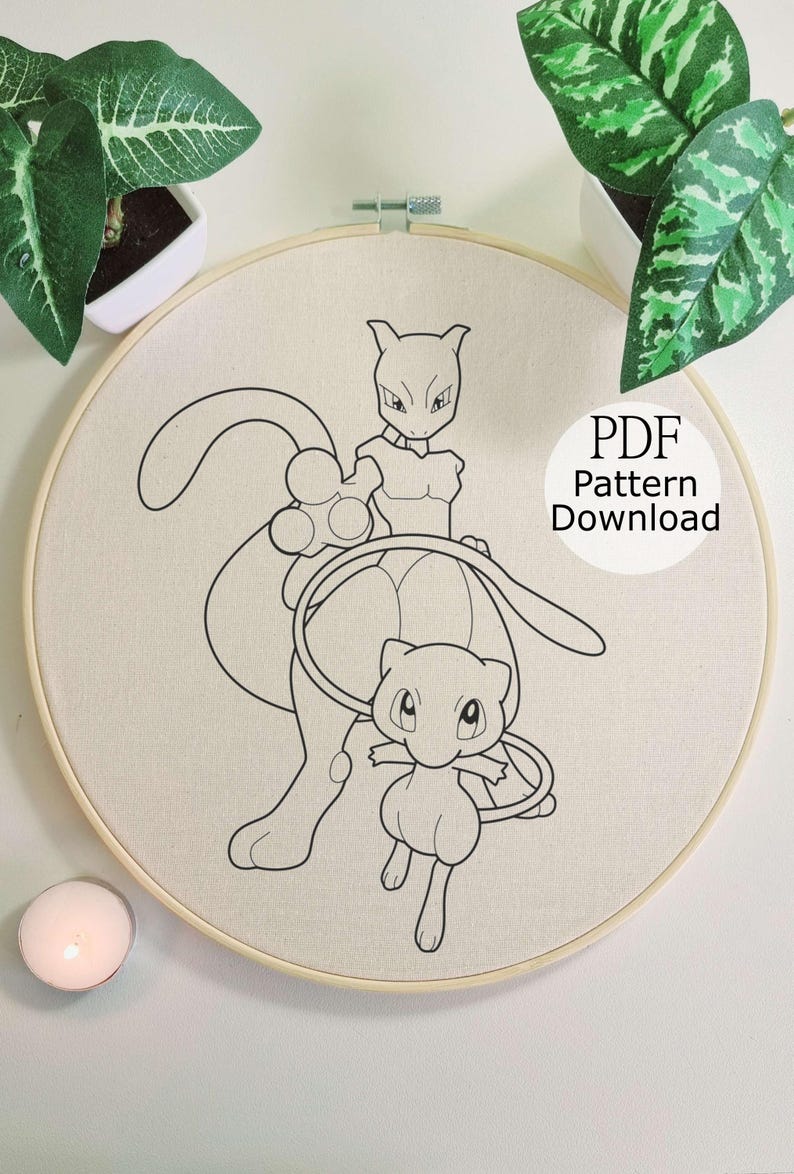Mew and Mewtwo Embroidery Pattern, Anime Design (PDF Pattern) - Etsy