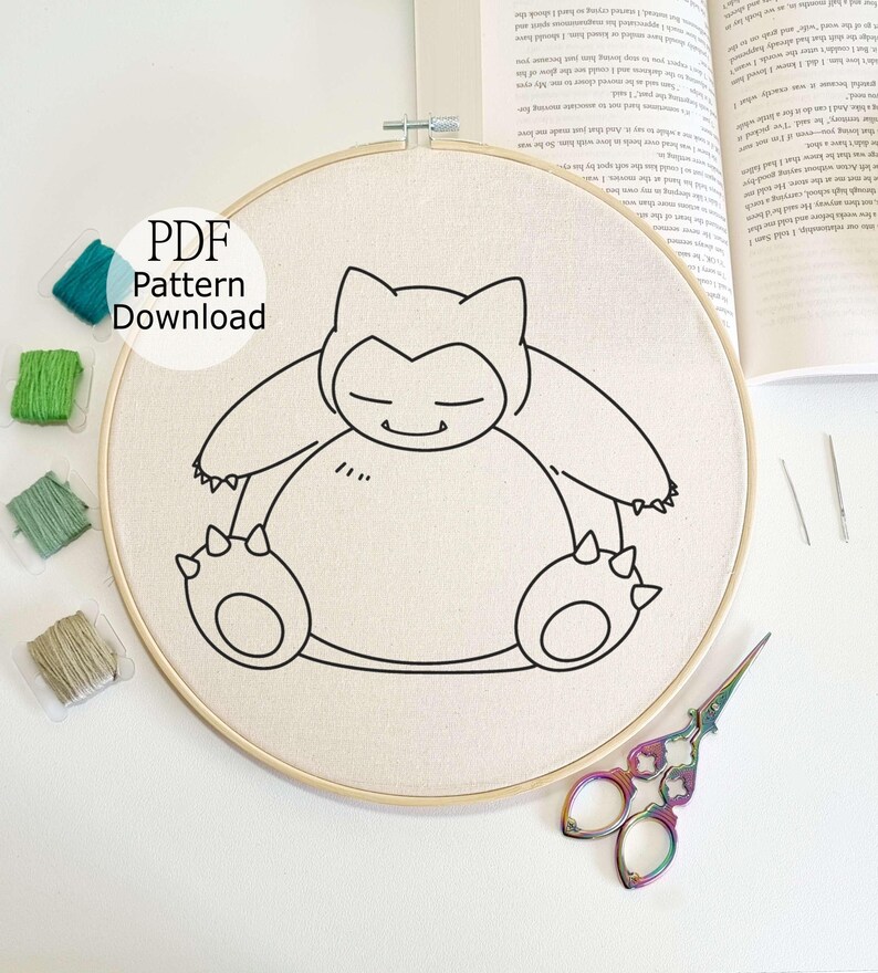 Snorlax Embroidery Design, Pokemon Embroidery Pattern, Japanese ...