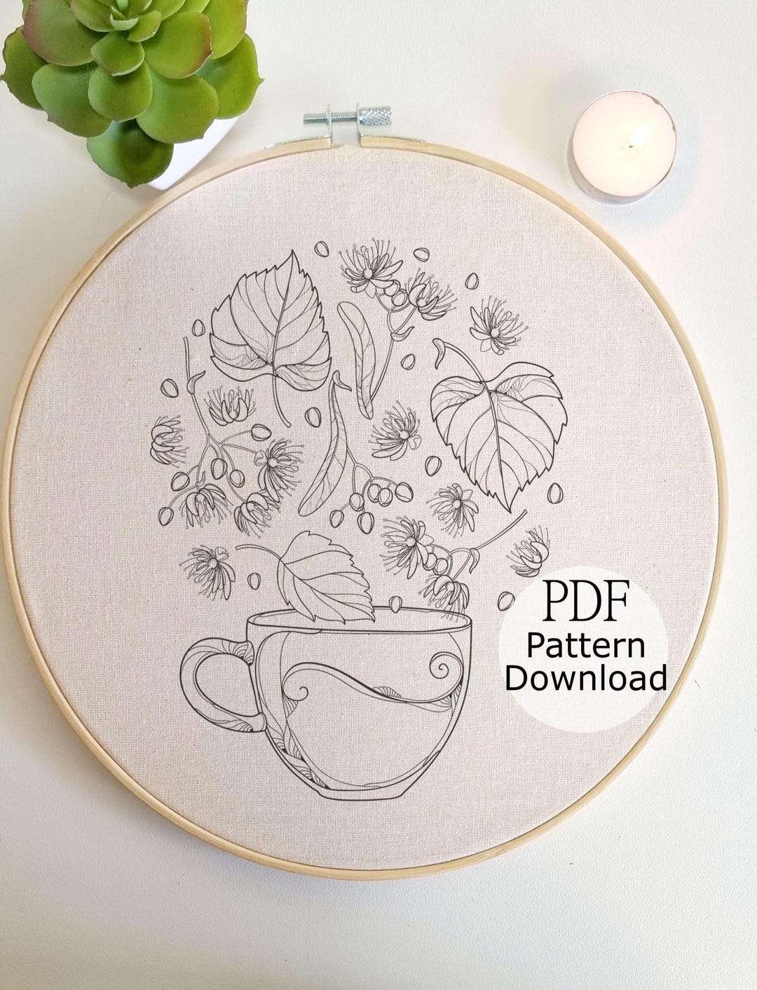 Autumn Tea Cup Embroidery Pattern: Beginner-friendly Floral Design (PDF ...