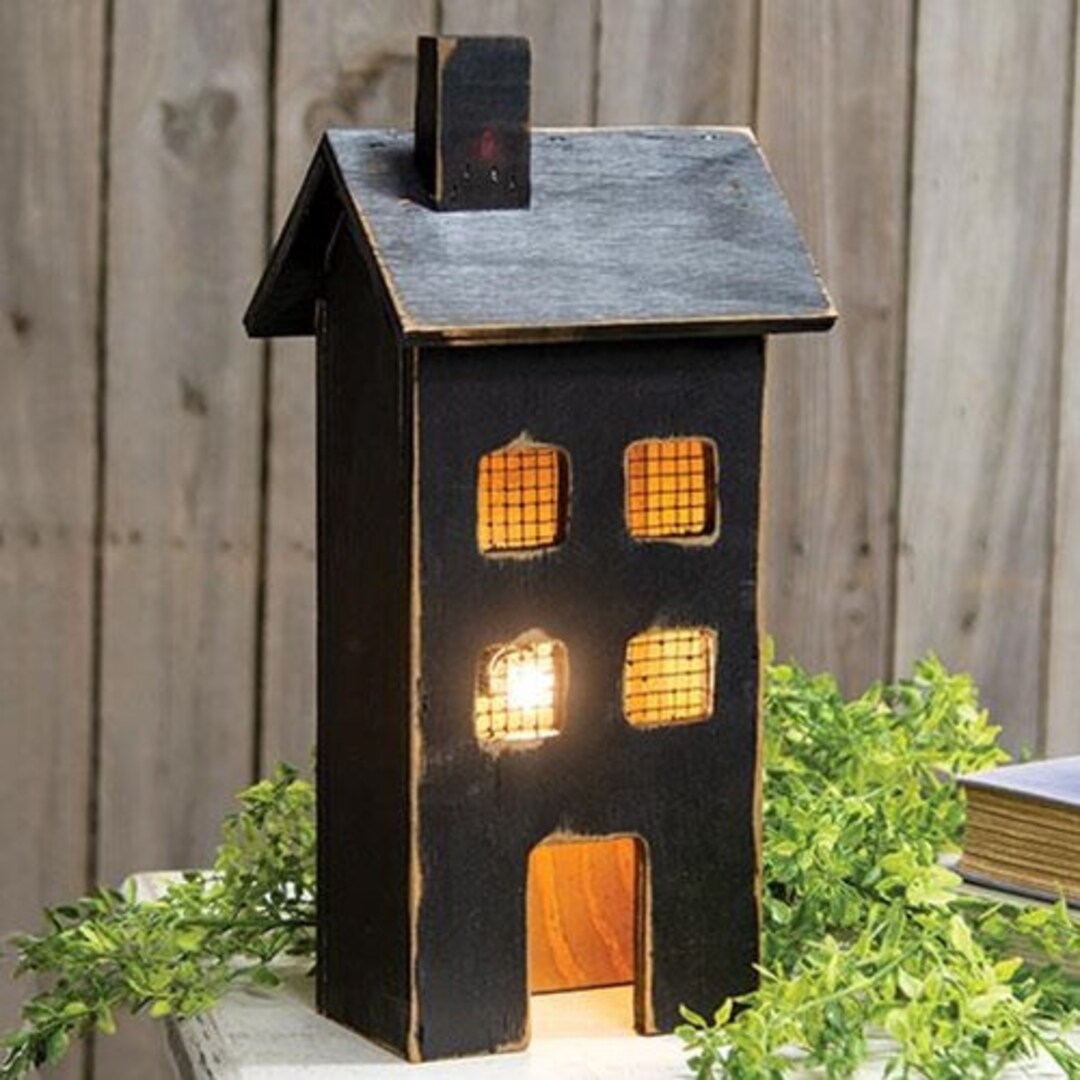 Large Distressed Wood Lighted House - Etsy