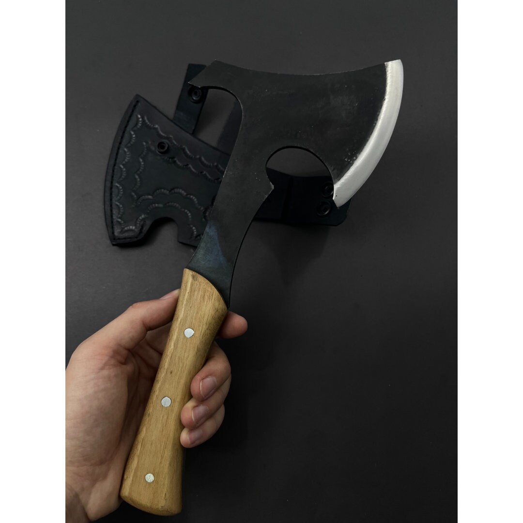 Handmade Camping Hatchet With Leather Sheath - Bearded Axe - LARP Axe ...