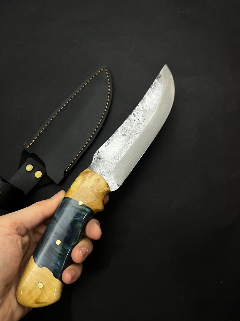 Hand Forged Hunting Knife: Wood Resin Handle Hunting Gift for Christmas ...