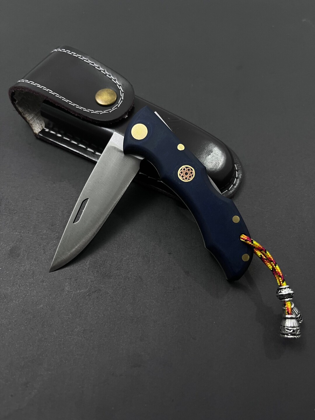 Custom Engraved Blue Pocket Knife: 4116 Stainless Steel, Micarta Grip ...