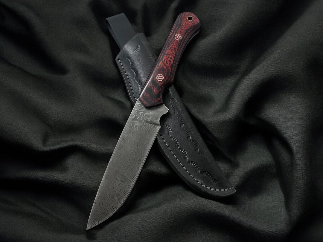 10 Handmade Red Damascus Steel Camping Knife Gift Hunter Fixed Blade ...