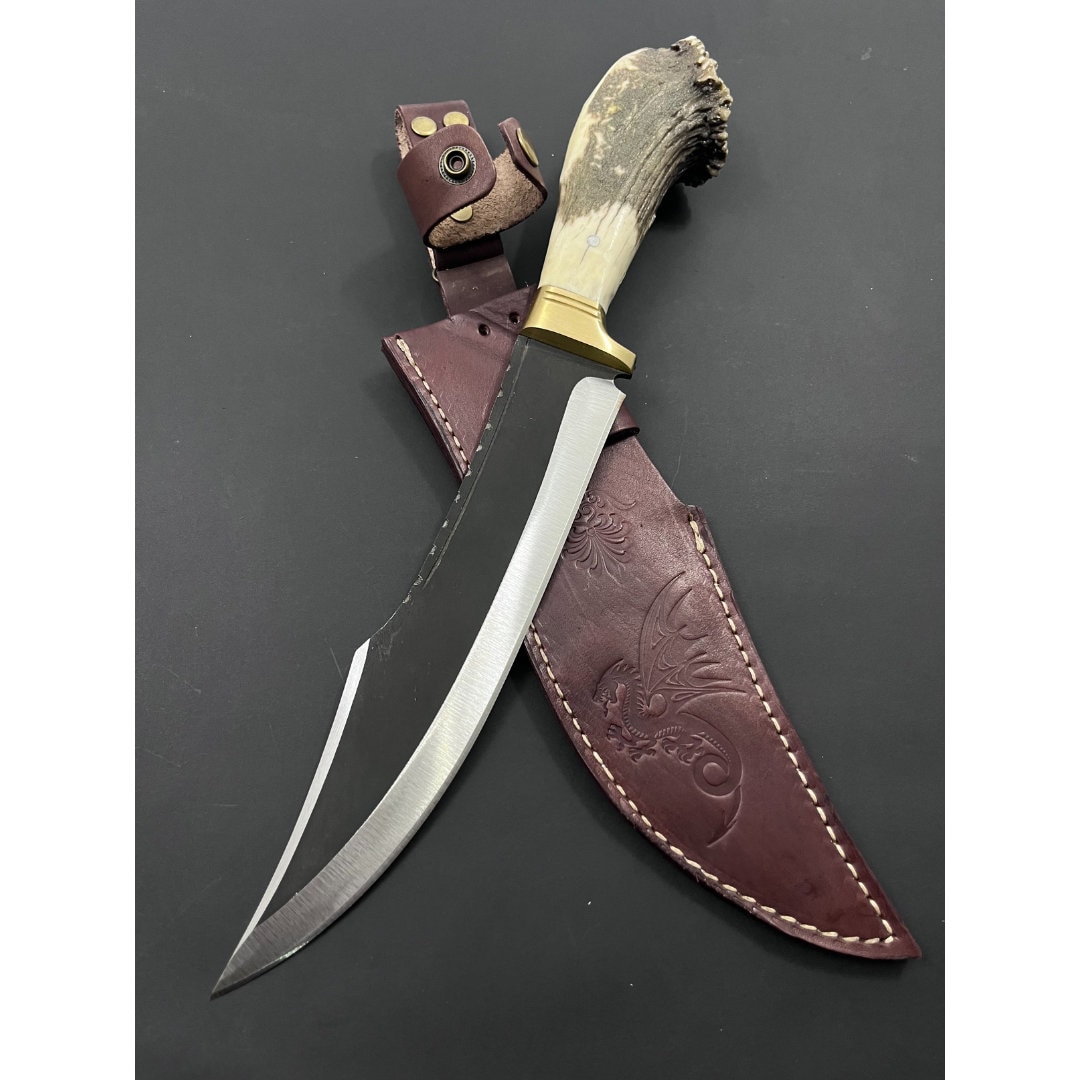 Handmade Deer Antler Big Hunting Knife With Sheath Stag Horn Knife ...
