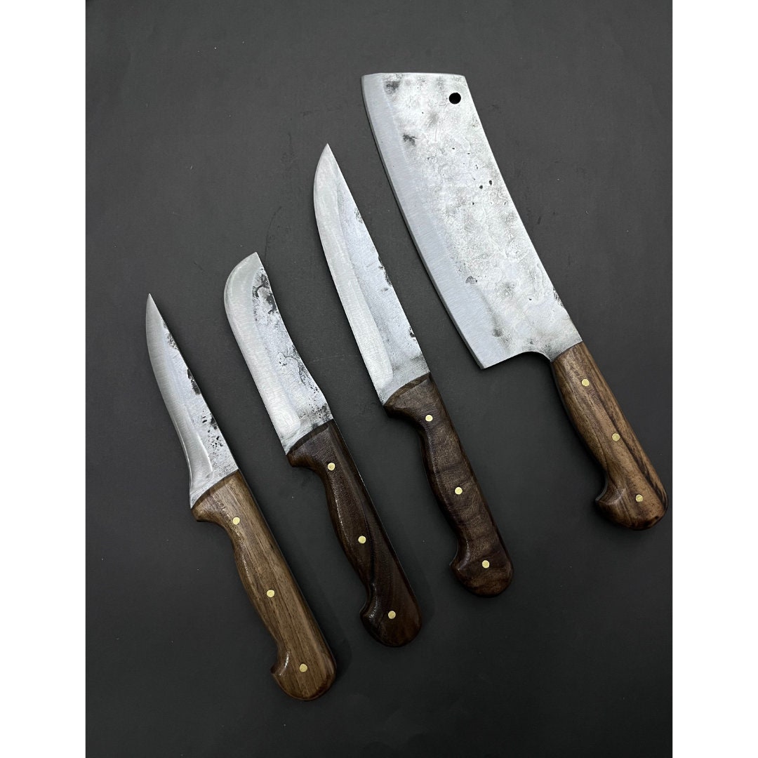 Hand Forged Butcher Knife Set: Walnut Grip, Custom Engraved Christmas ...