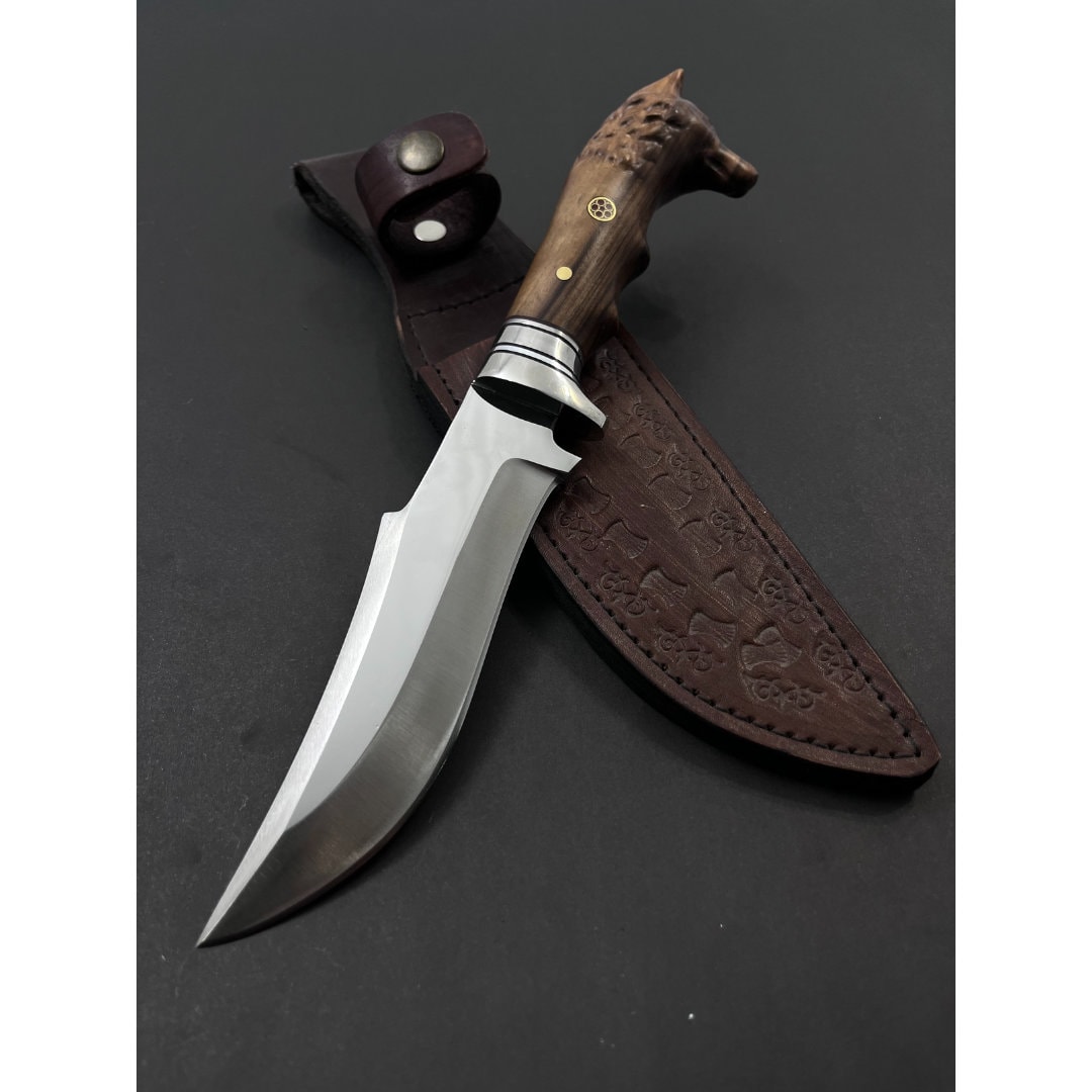 10" Handmade Wolf Head Knife Leather Sheath Monogram Engraved Knife ...