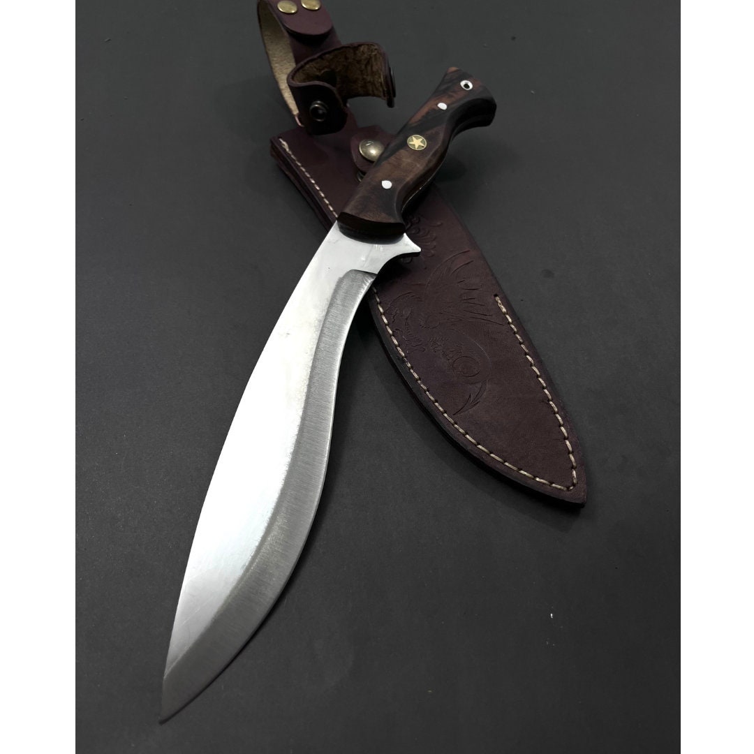 Handmade Kukri Knife: 13.3" Full Tang 4116 Steel Blade, Walnut Handle ...
