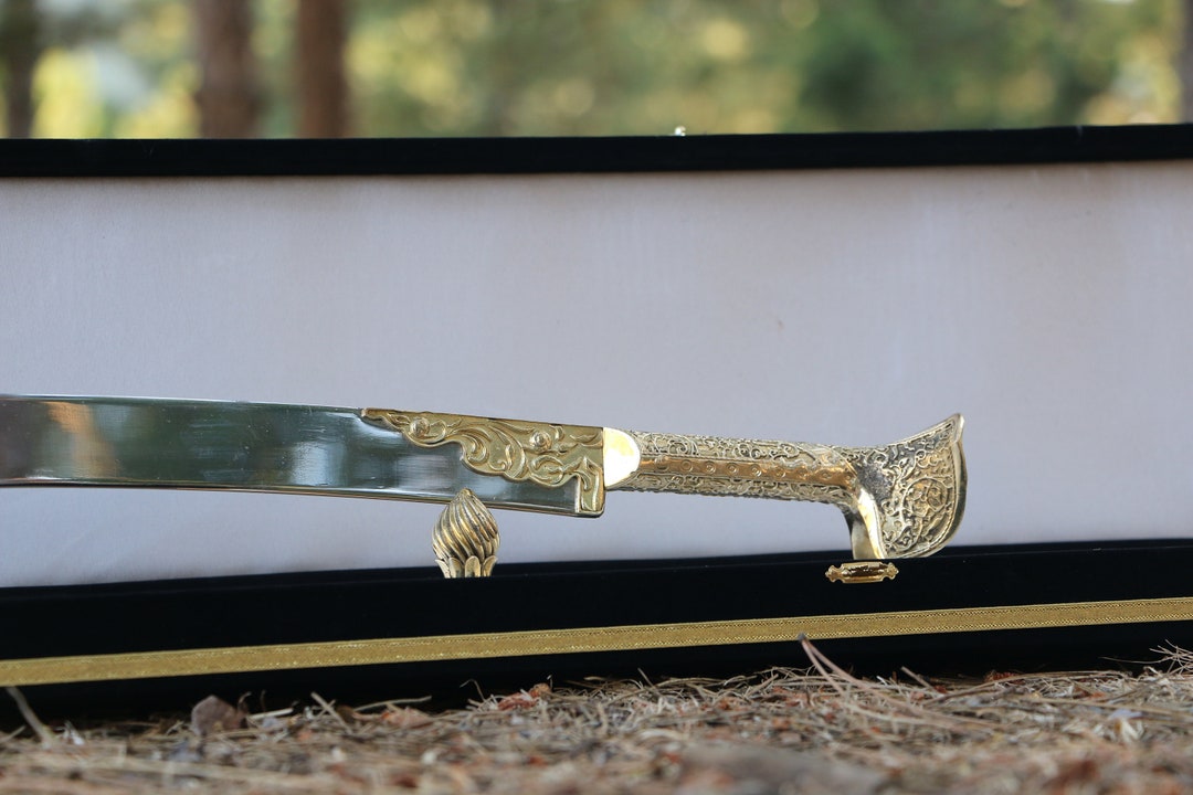 Custom Handmade Yataghan Sword: Ottoman Style Stainless Steel With Gold ...