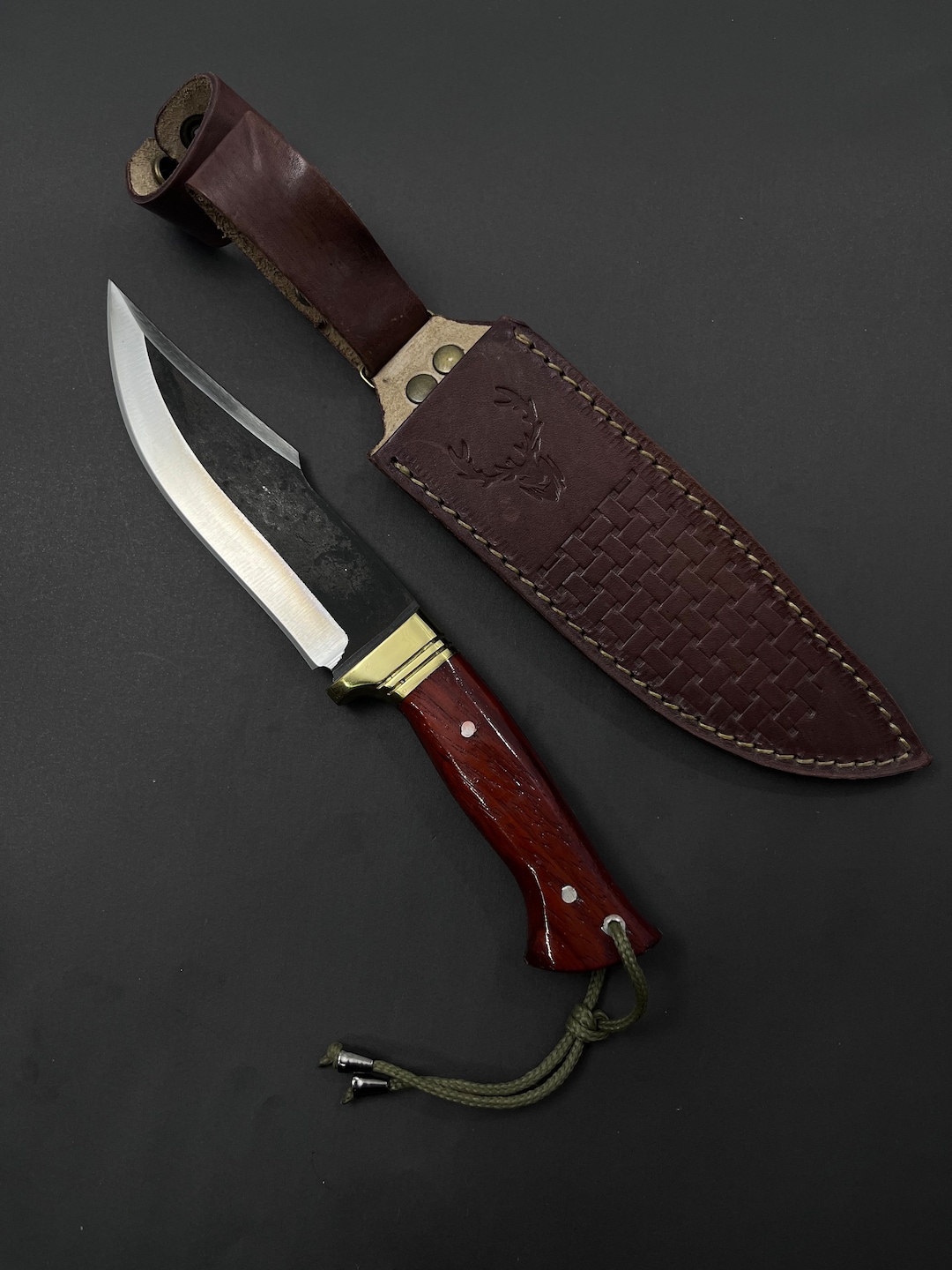 Handmade Wood & Brass Hunting Knife With Leather Sheath - Etsy