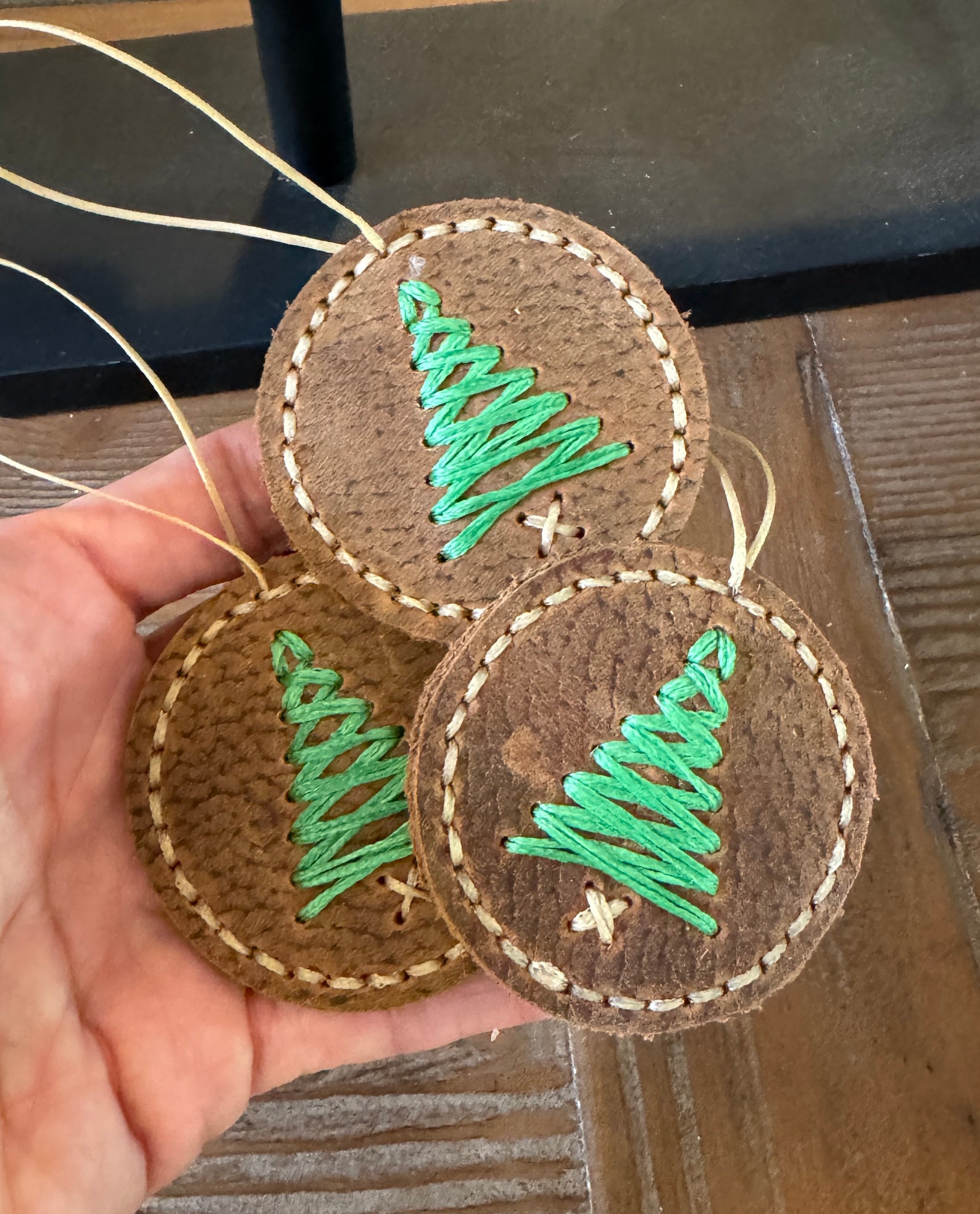 Handmade Leather Christmas Tree Ornament - 2.25", Set of 3 - Etsy