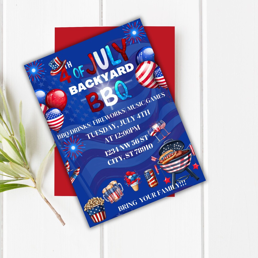 4th of July Neighborhood BBQ Invitation DIY BBQ Flyer Premade 4th of ...