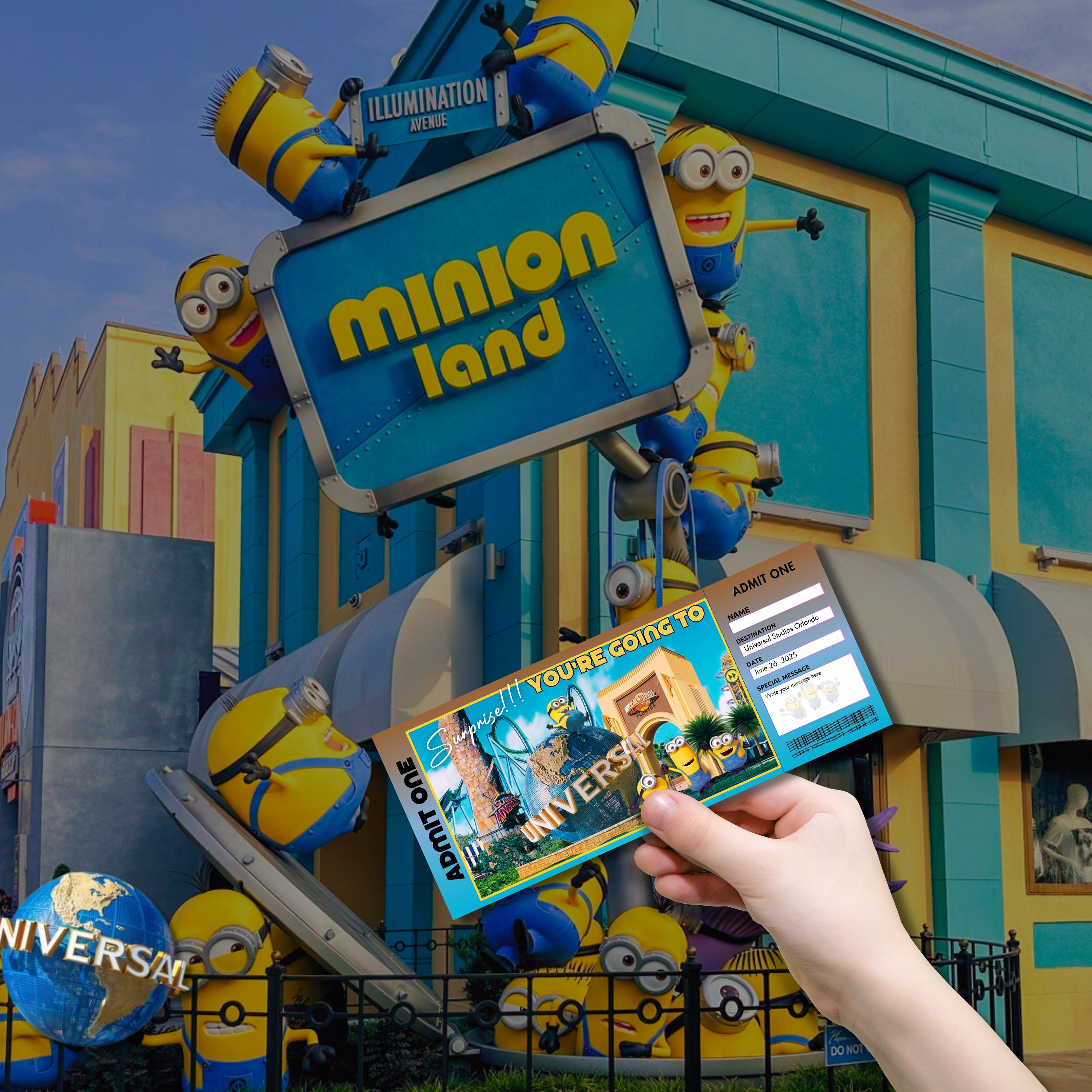 Customizable Universal Studios Surprise Ticket Editable Minions Theme ...