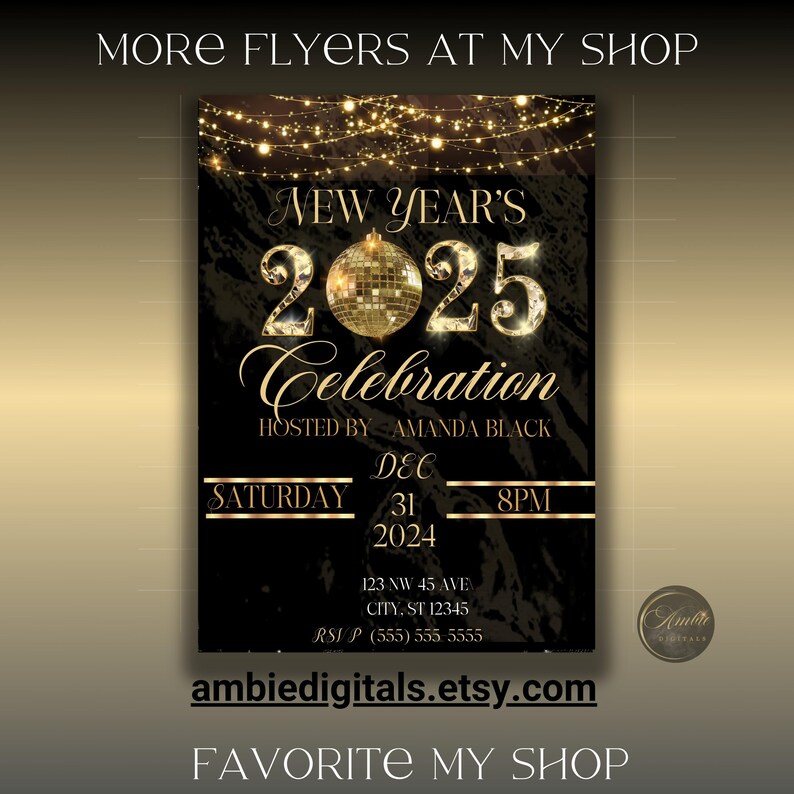 Black & Silver 2025 NYE Invitation - Editable, Printable New Year's Eve ...