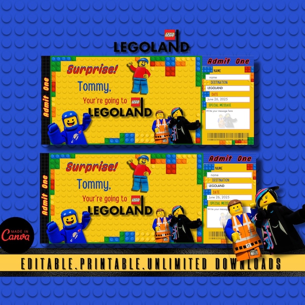 Legoland Theme Park Ticket Template - Etsy